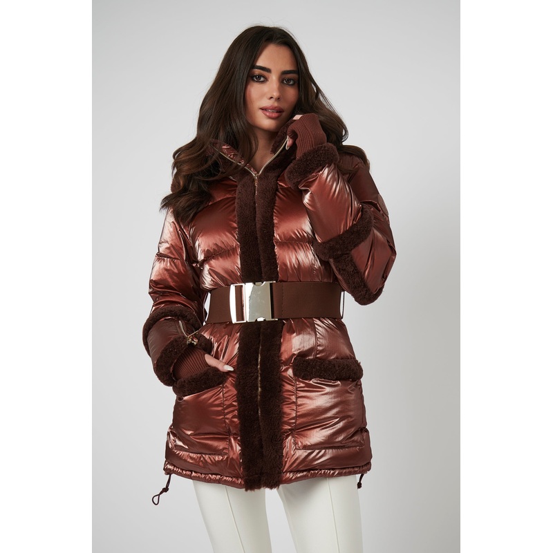 Shearling Pioneer Puffer Ski Jacket - Cherry Chocolate - Your Action ...